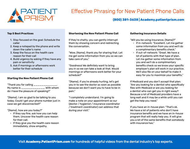 Top 5 Best Practices for New Dental Patient Phone Call Conversion